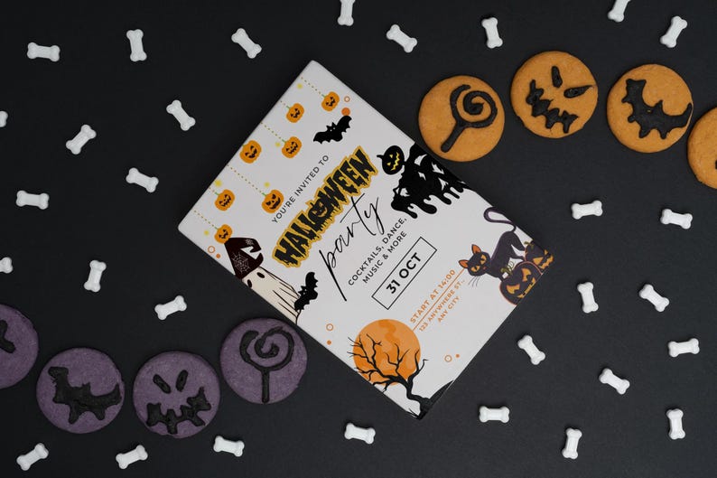 Spooky Halloween Party Invitation, Ghost, Pumpkin, Bat Theme (digital ...