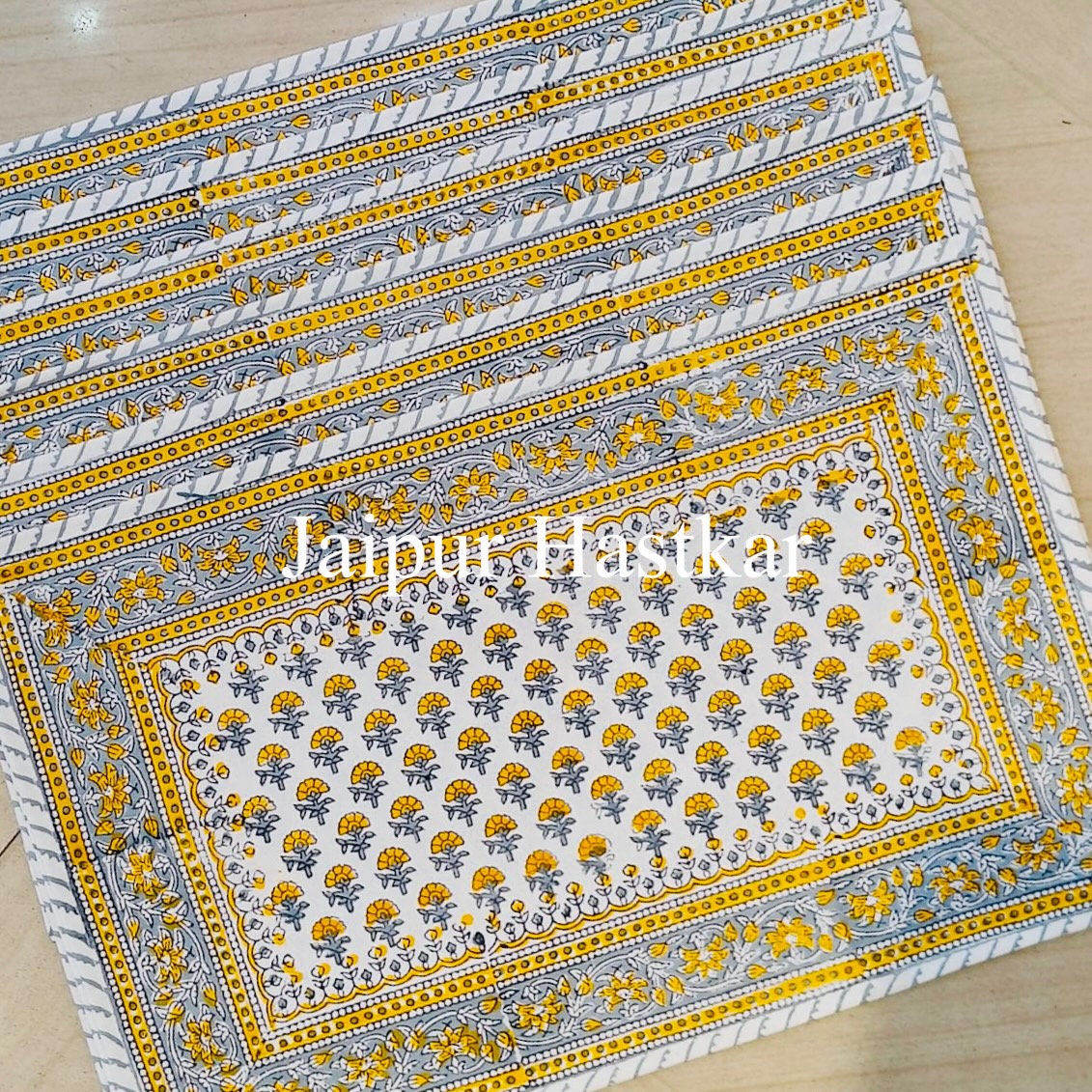 Mat & Napkin Set Floral Design Personalized Cloth Napkin, Indian Block ...