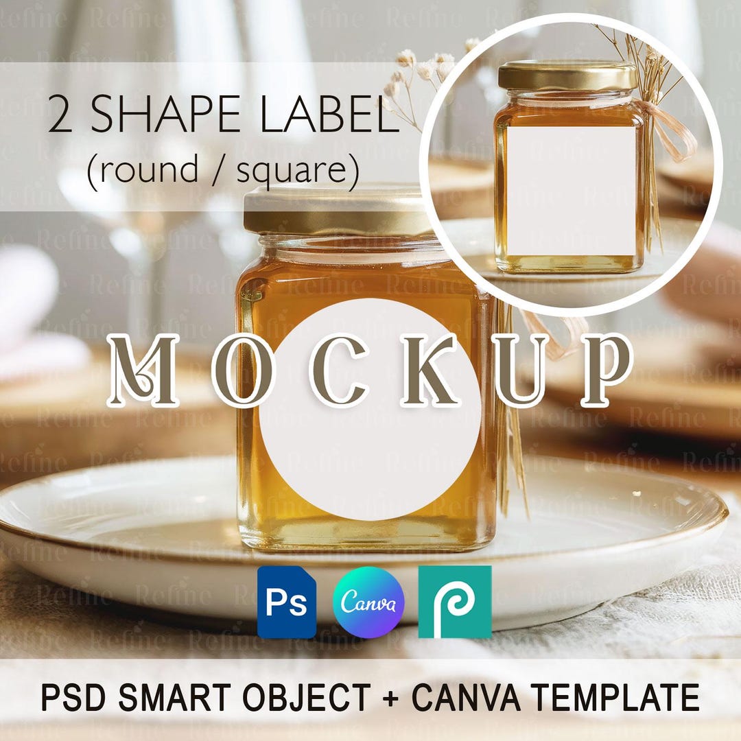 Round and Square Sticker Template, Honey Jar Label Mockup PSD, Product ...