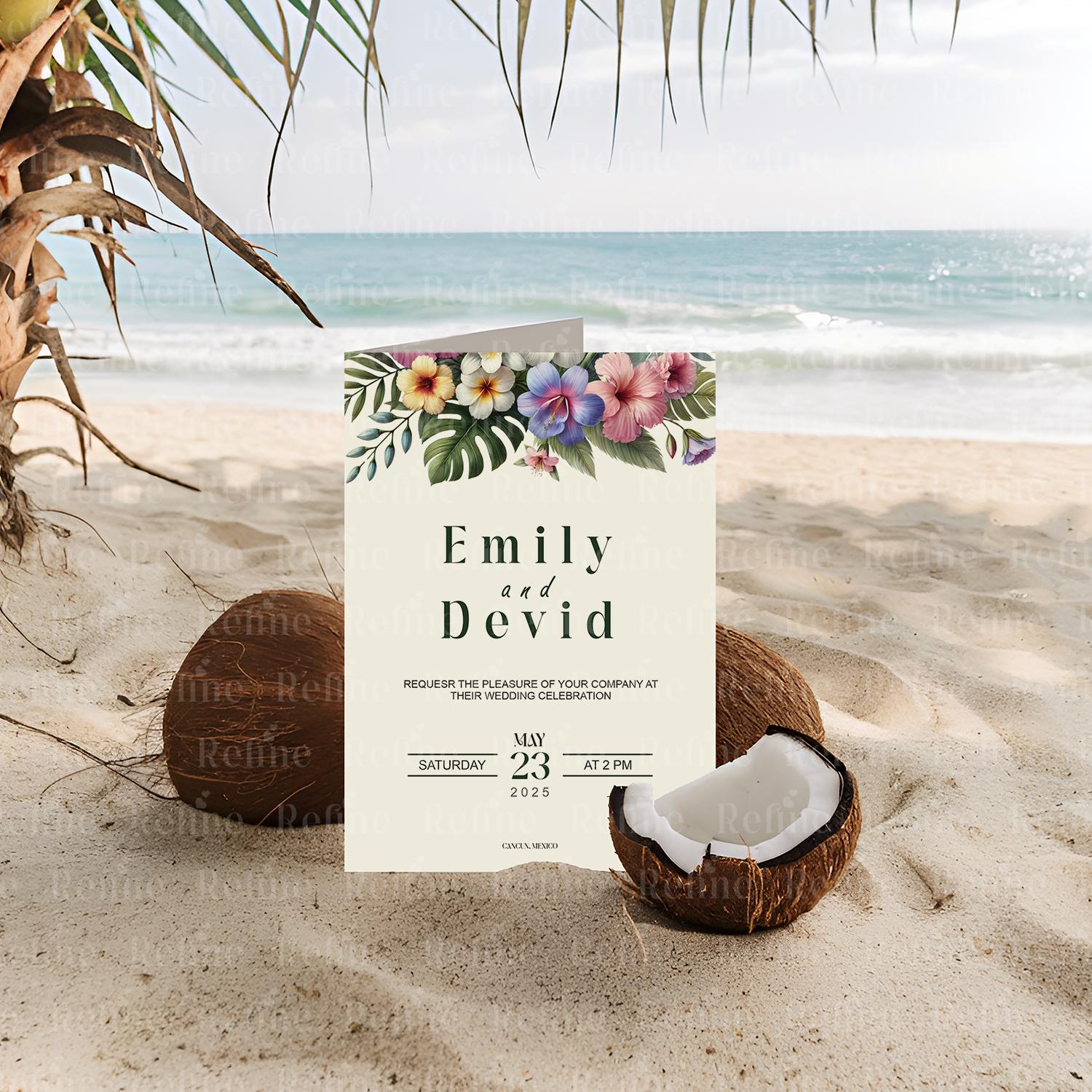 Folded Invitation Card Mockup 5x7, Beach Party Greeting Card Template ...