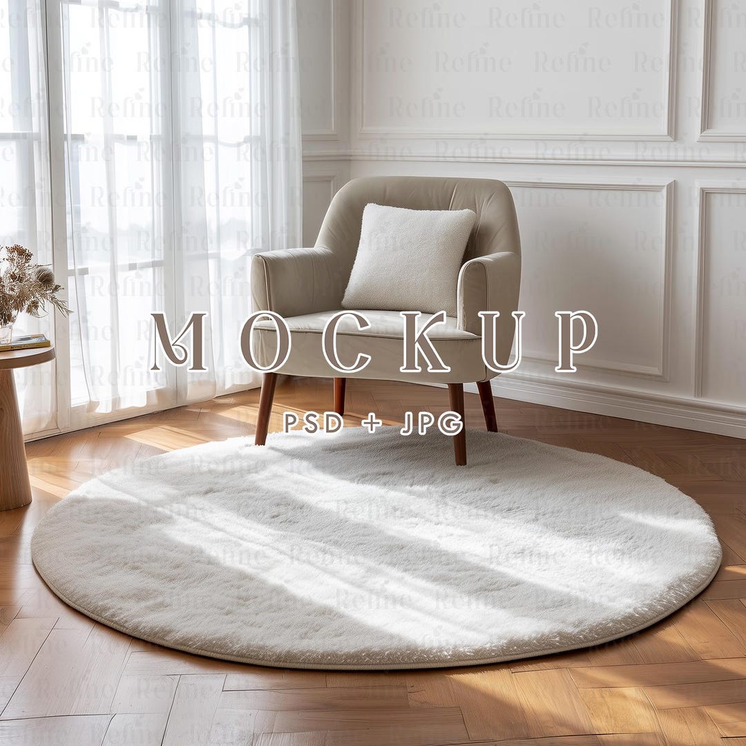 Round Rug Mockup, Boho Rug PSD Mockup, Circle Area Rug Template, Modern ...