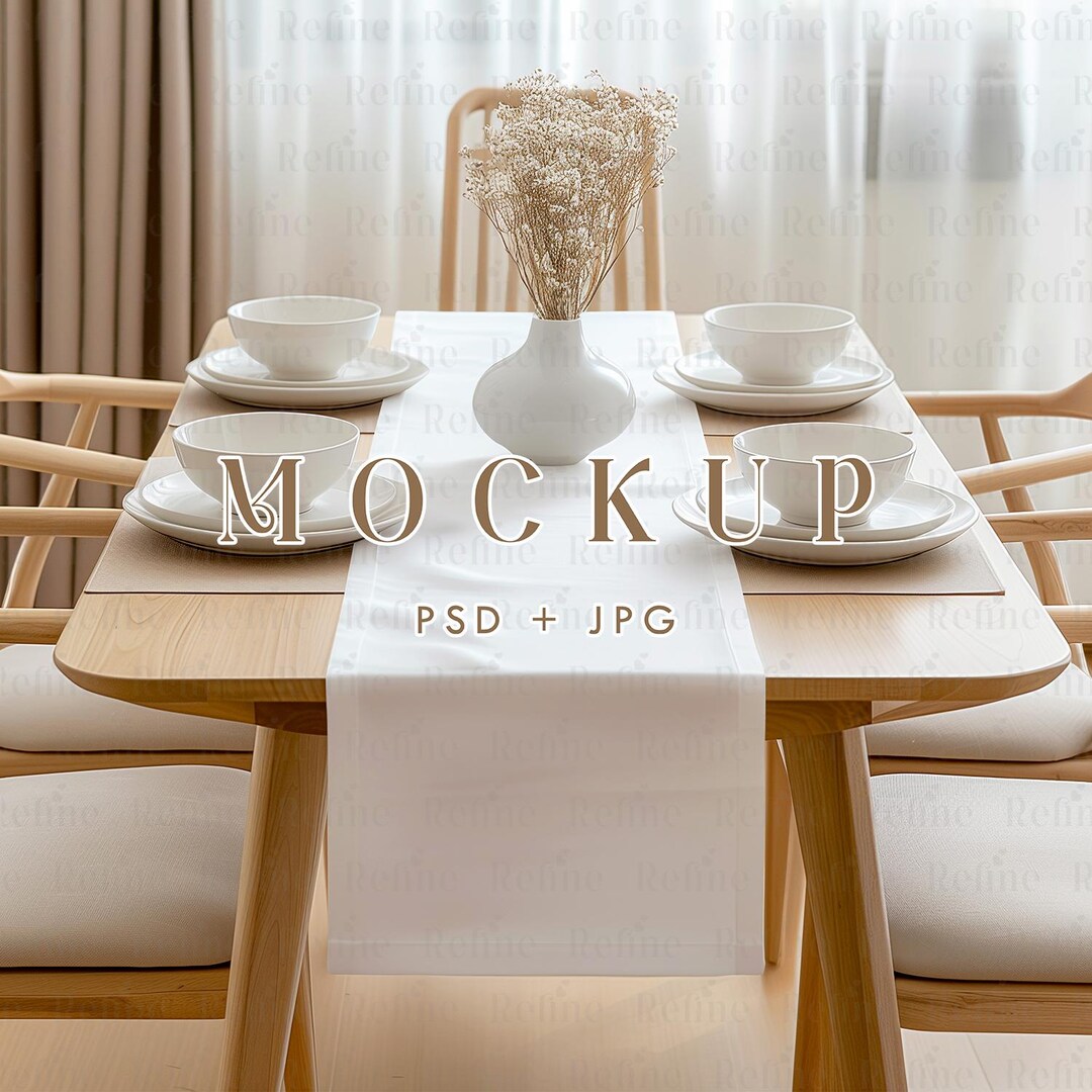 Table Runner Mockup, Blank Table Cloth Mockup, Boho Kitchen Table ...