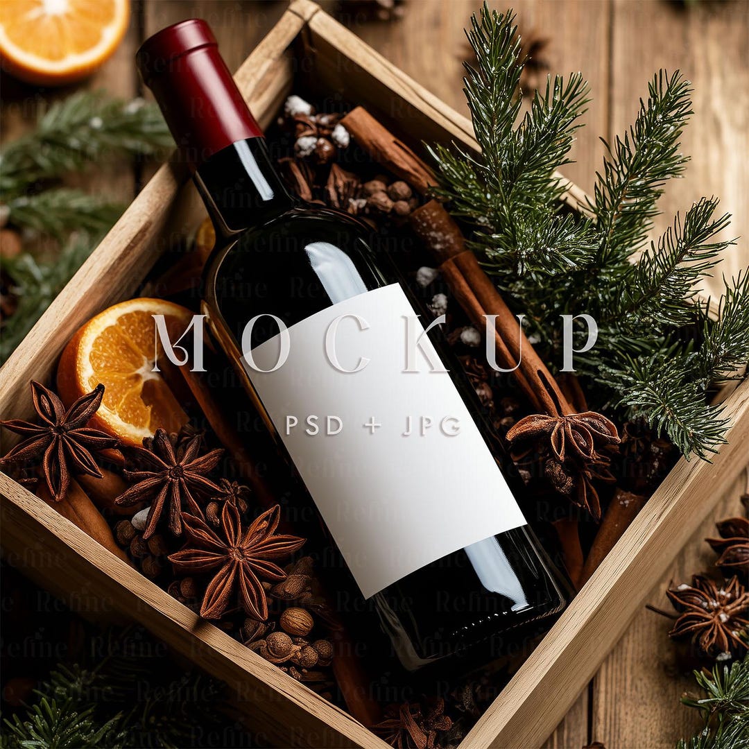 Wine Bottle Label Mockup, Gift Drink Sticker Mock Up, Mulled Wine ...