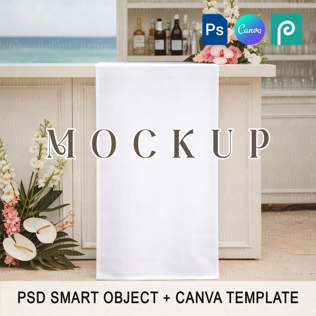 Wedding Bar Liner Mockup, Cocktail Party Table Sign PSD, Fabric Bar ...