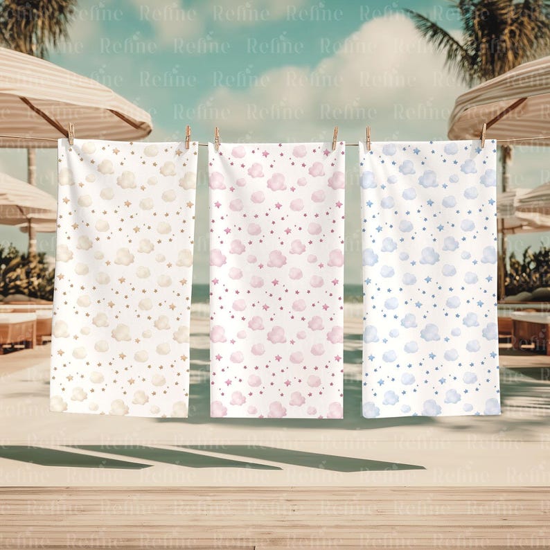 Set Beach Towel Mockup PSD PNG, Pool Party Towel Template Mockup, 3 ...