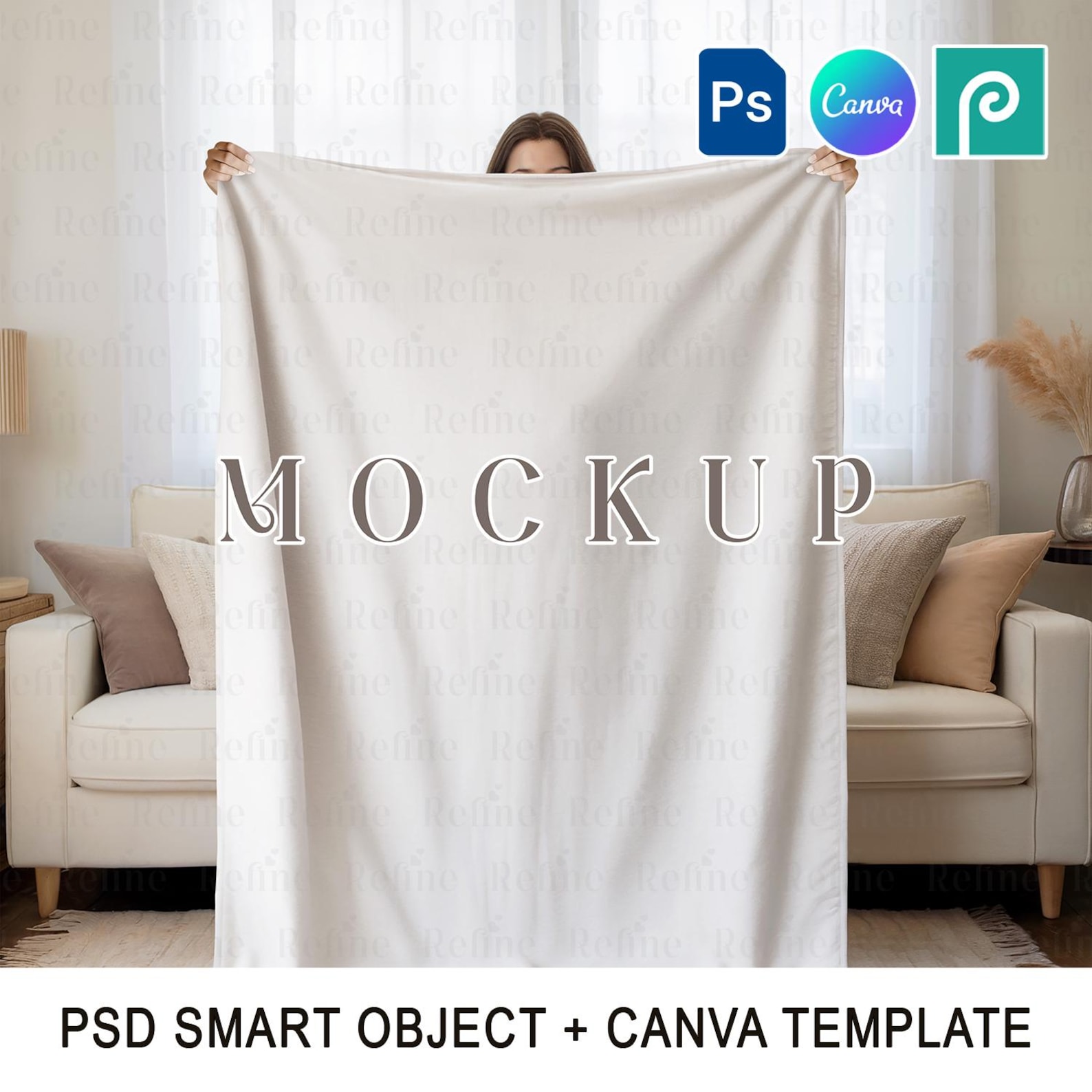 Fleece Blanket Mockup, Plush Throw Blanket Canva Template, Velveteen ...