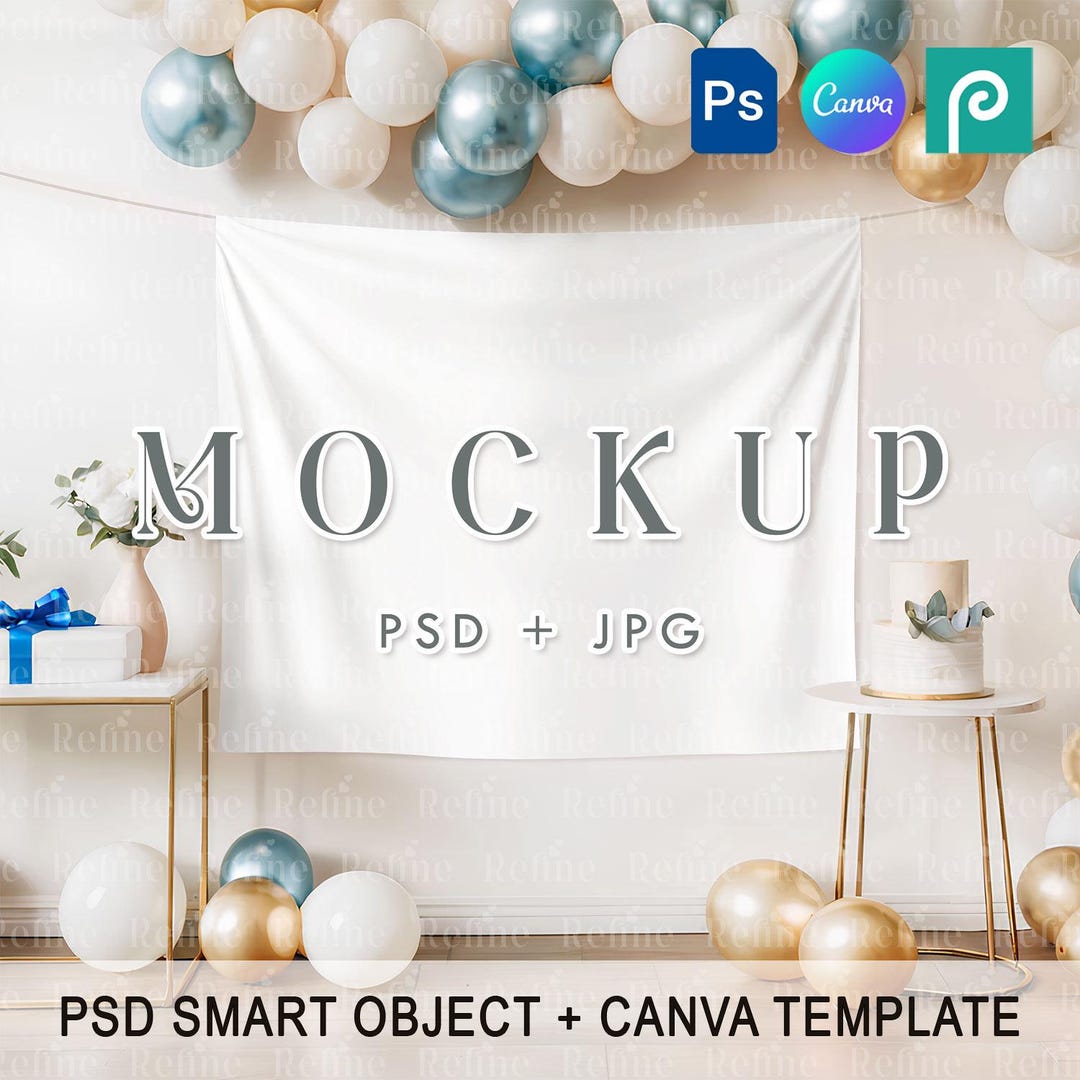 Tapestry Mockup PSD Canva, Kids Party Tapestry PNG Mock Up, Wall Banner ...