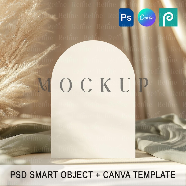 Arch Card Mockup, 5x7 Invitation Card PSD PNG, Boho Wedding Program ...