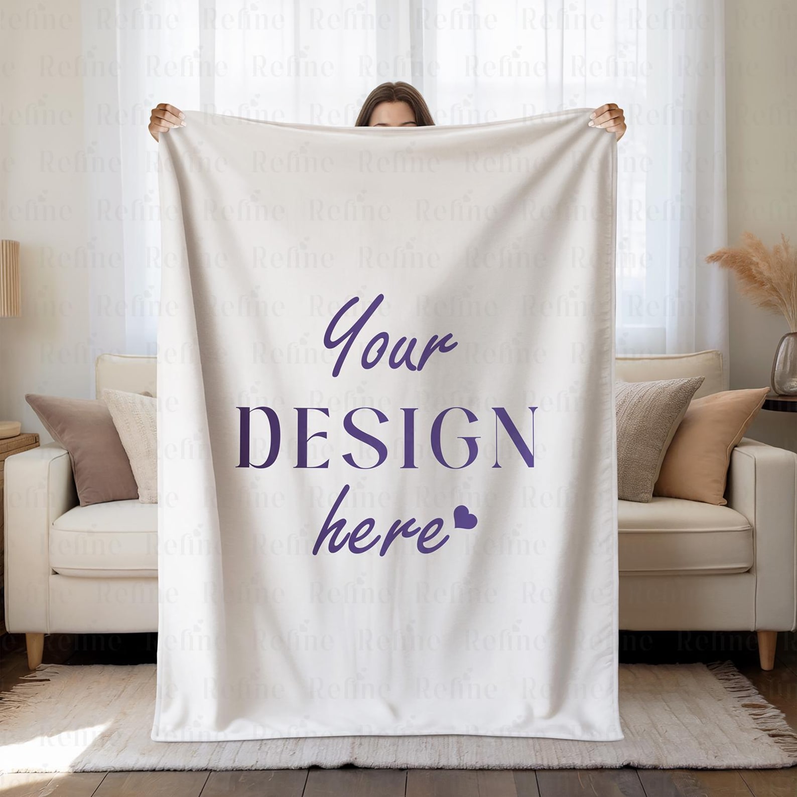 Fleece Blanket Mockup, Plush Throw Blanket Canva Template, Velveteen ...