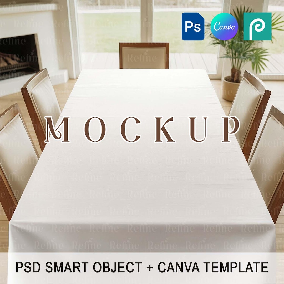 Dining Tablecloth Mockup PSD, Linen Table Cover Template, Room Table ...