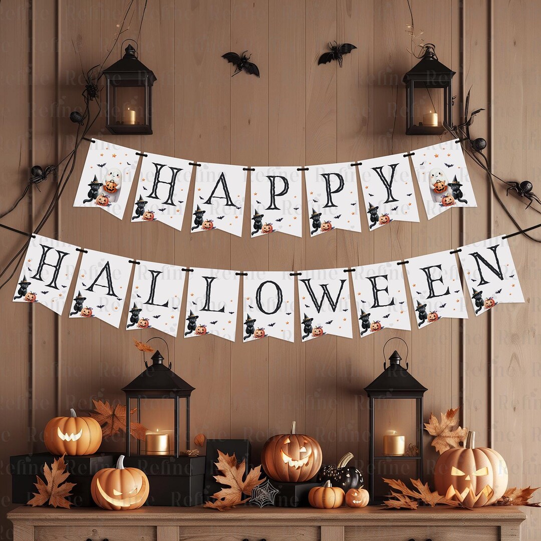 Happy Halloween Banner Mockup, Halloween Party Bunting Mockup PSD ...