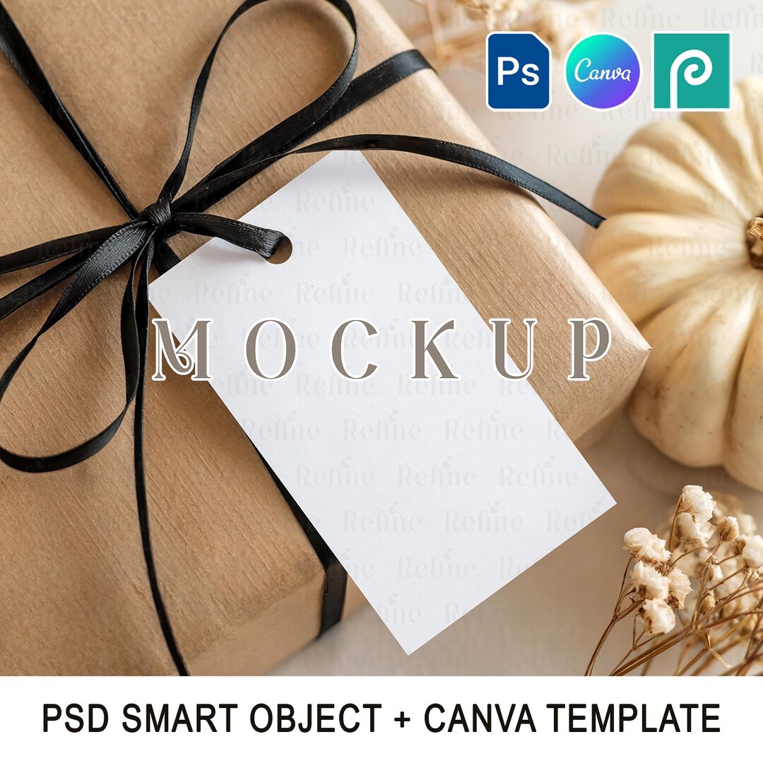 Halloween Gift Tag Mockup Canva PSD, Fall Favor Tag Mockup, Holiday ...