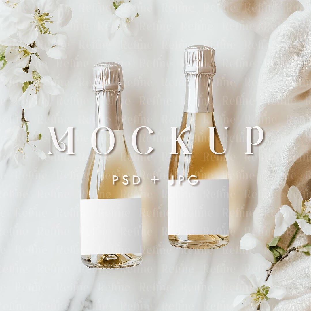 Wine Bottle Mockup, Mini Champagne Bottle Label PSD, Mini Wine Bottle ...