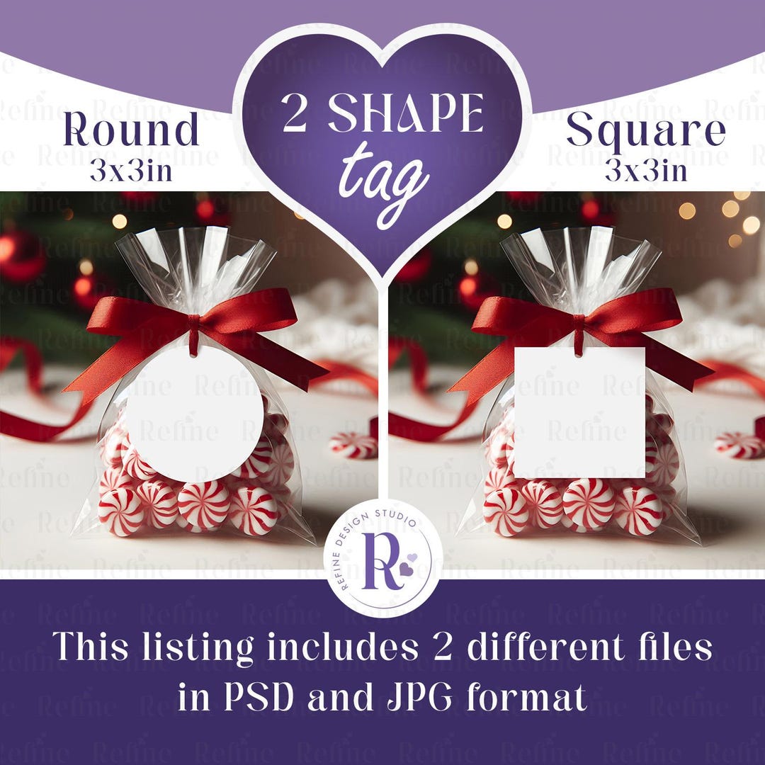 Candy Gift Tag for Holiday, Christmas Candy Gift Tag Mockup Bundle ...