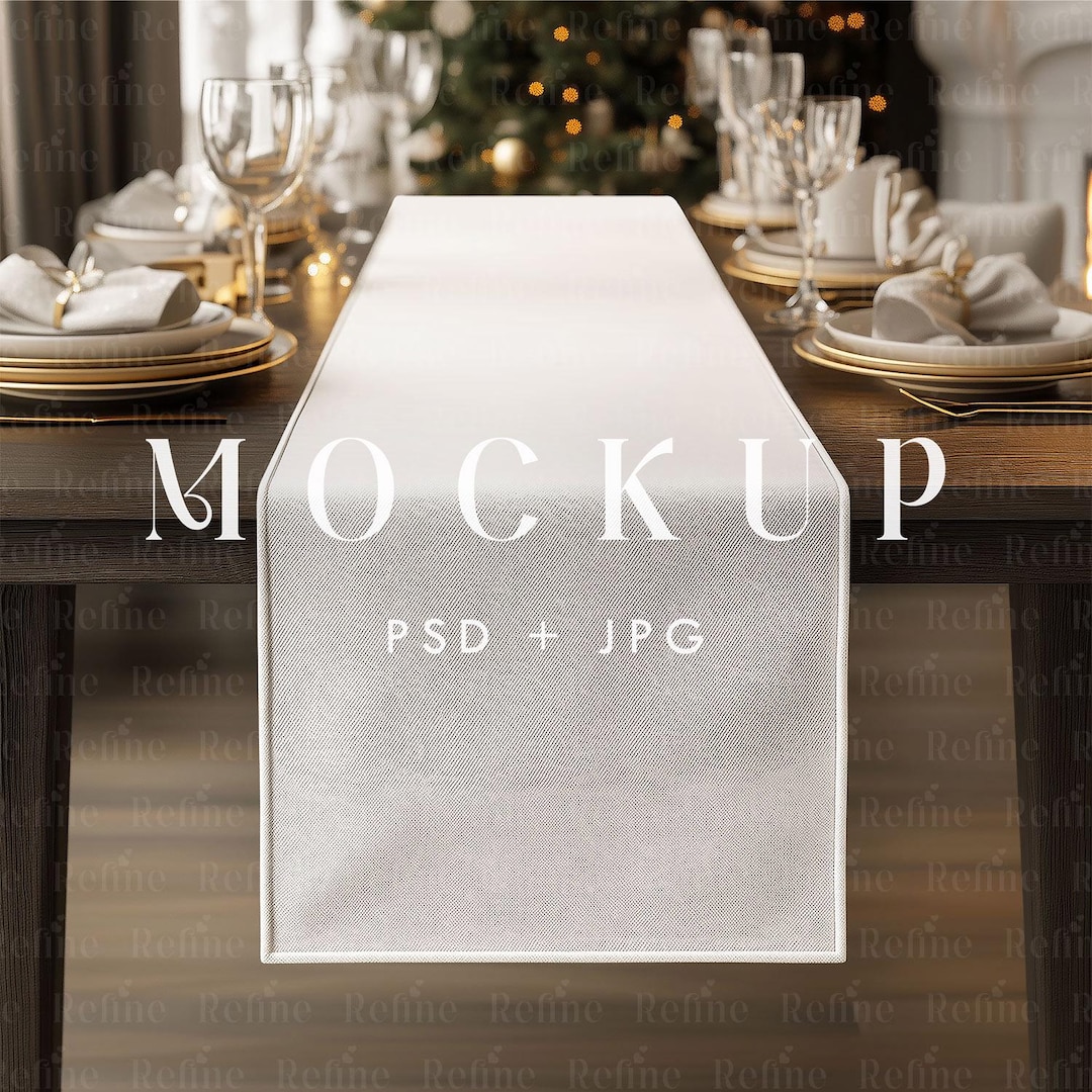 Table Runner Mockup, Holiday Table Textile Fabric Mockup PSD, Blank ...