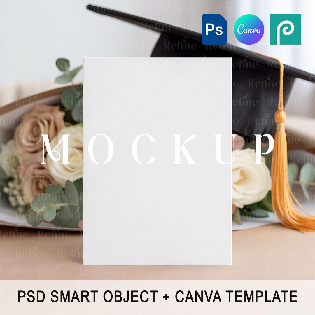 Graduation Card Mockup, Grad Party Invitation 5x7 PSD PNG Template ...
