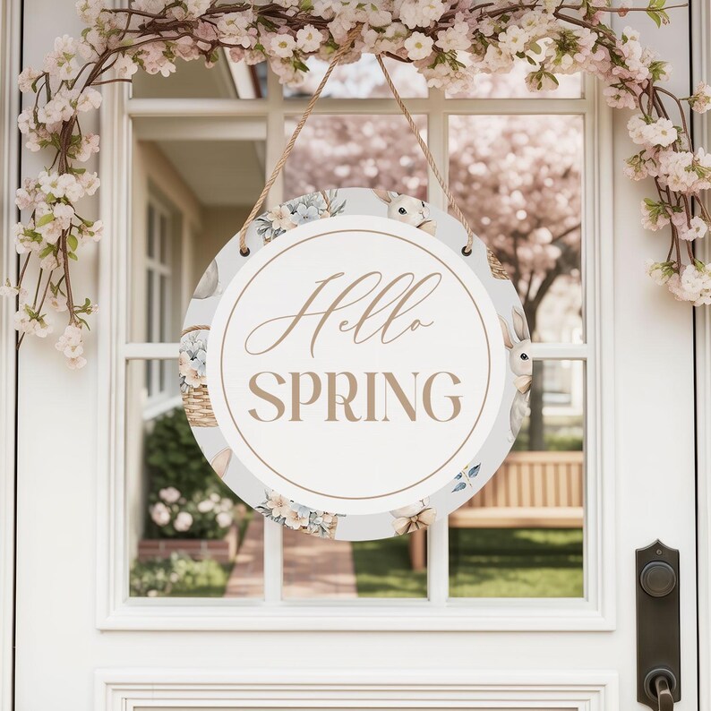 Spring Round Door Hanger Mockup 16x16, Wooden Poster Mock-up, Welcome ...