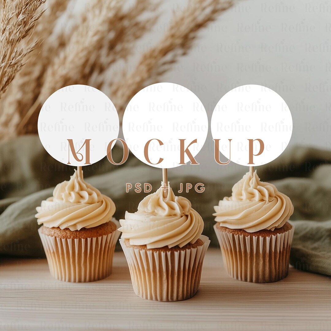 Birthday Party Cupcake Toppers Mockup, Baby Shower Cupcake Mock-up ...