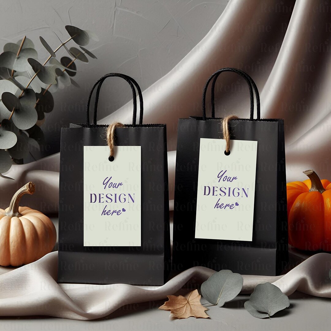 Halloween Party Gift Bag Tags Mockup, Wedding Party Favor Tag Mock Up ...