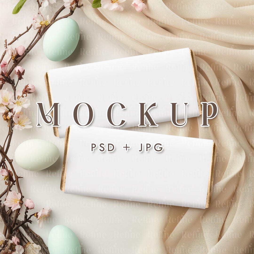 Chocolate Bar Wrapper Mockup, Easter Candy Bar Favor Label Mockup ...