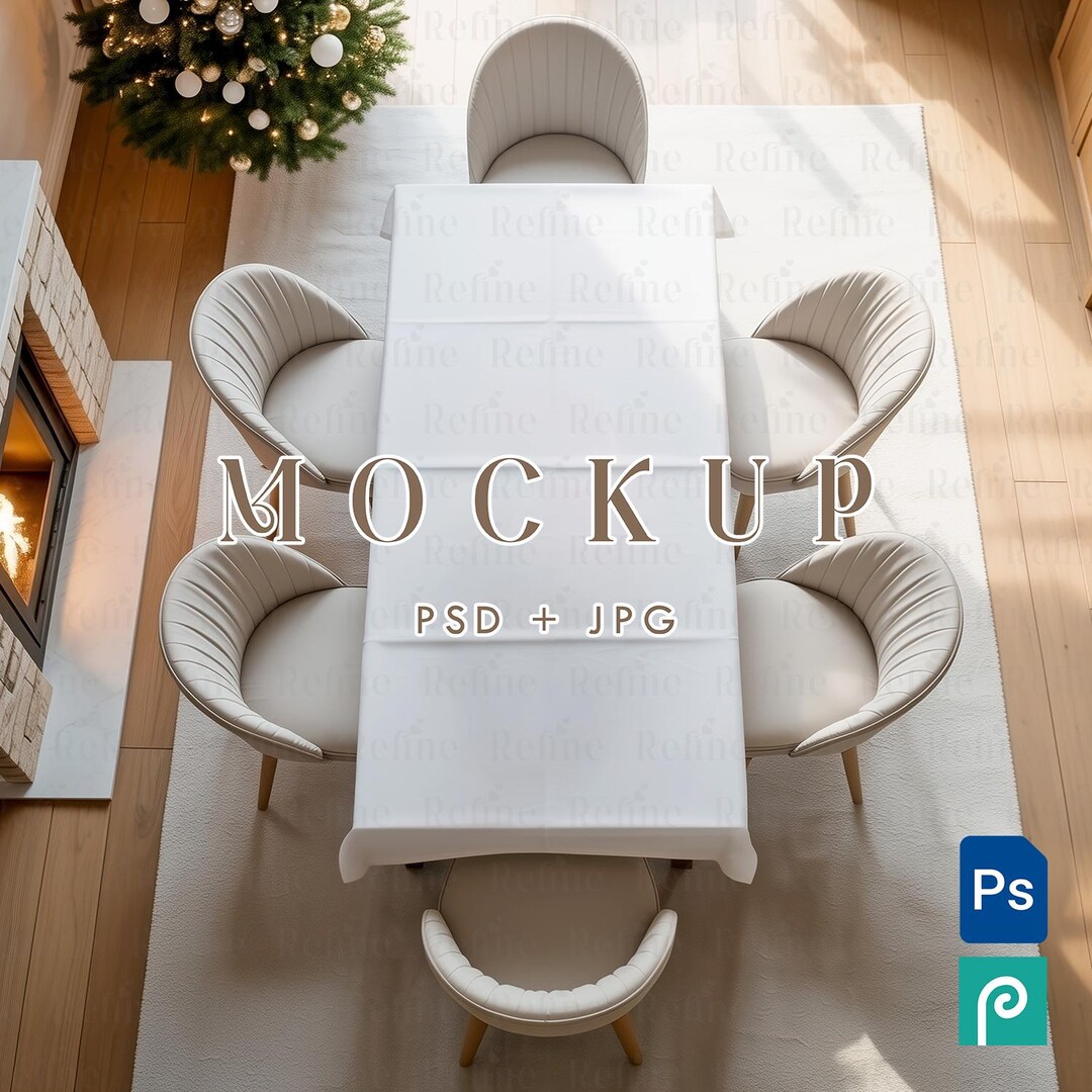 Christmas Tablecloth Fabric Mockup, Holiday Kitchen Textile Cover PSD ...