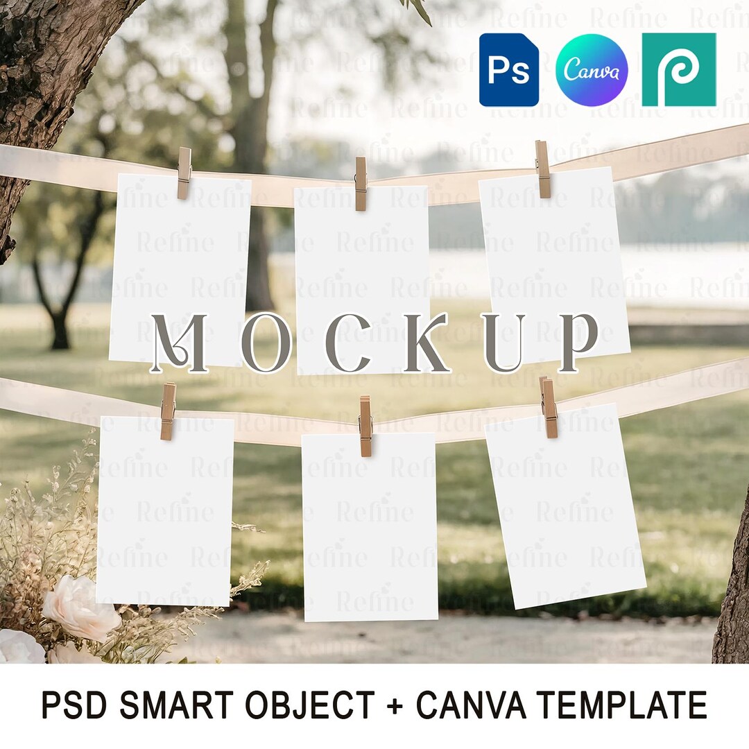 Monthly Photo Banner Canva Mockup, Garland Banner Card Mockup, Hanging ...
