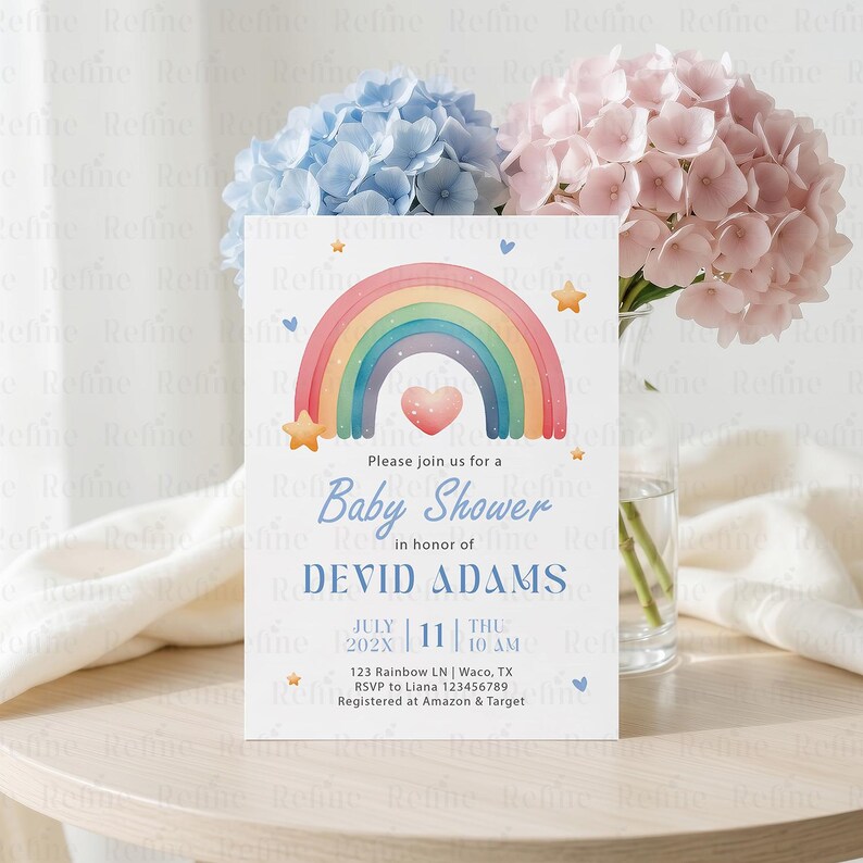 Gender Party Invitation Card Mockup, Baby Shower Invite Card PSD, Canva ...