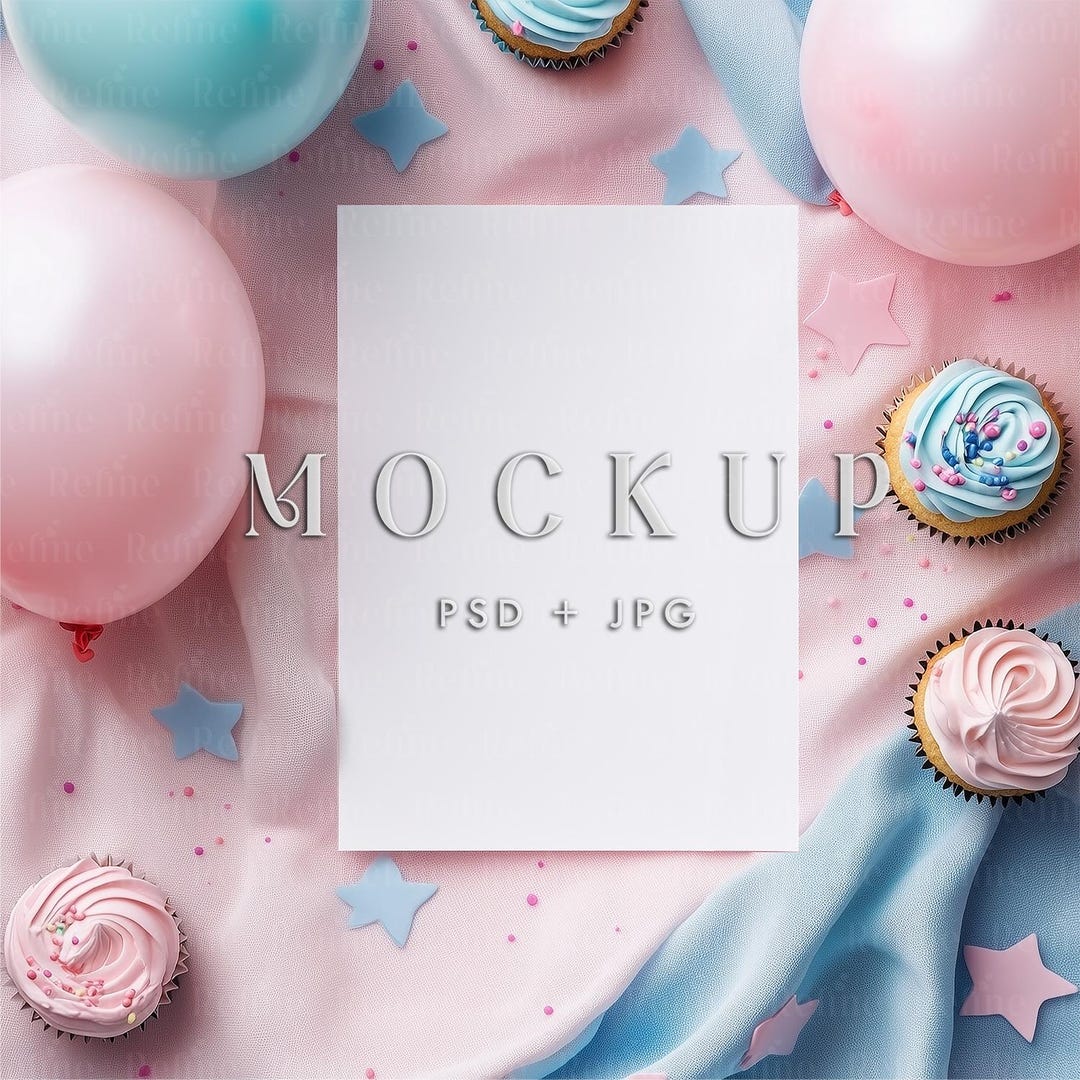 Baby Shower Birthday Party Invite Card Mockup, Gender Party Card Mockup ...