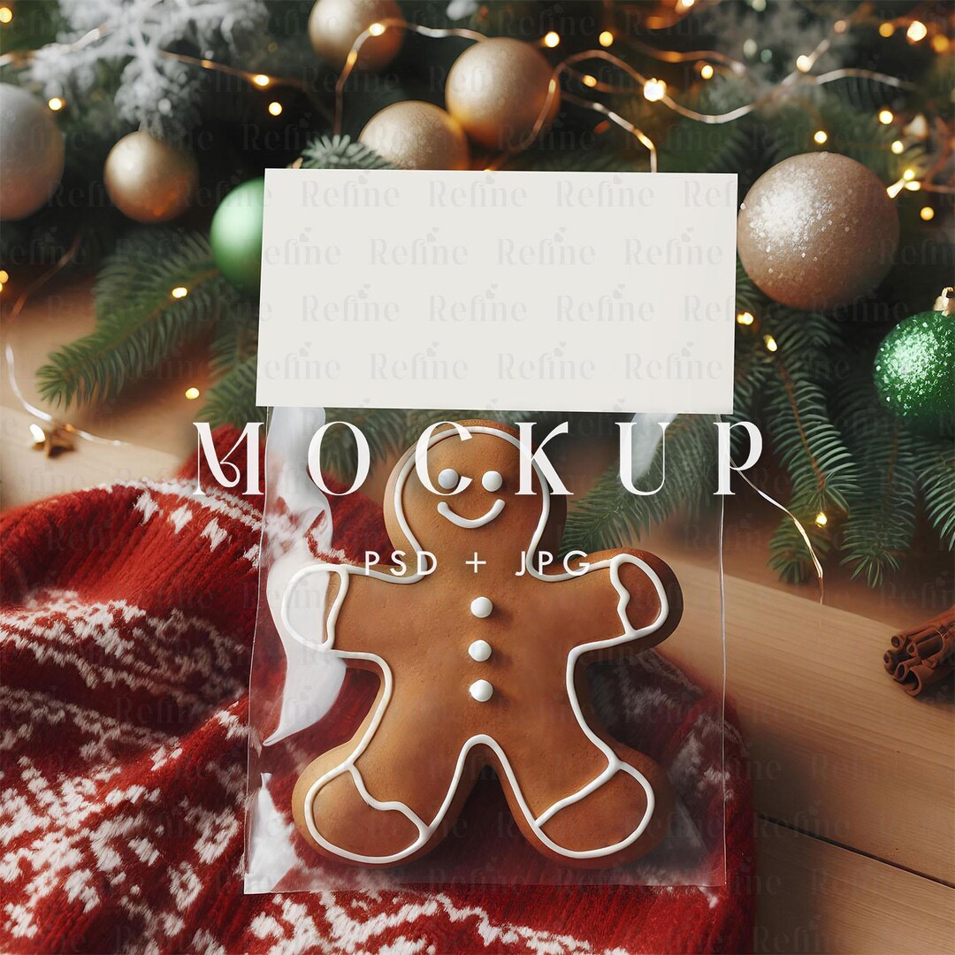 Tent Folded Gift Card Mockup, Christmas Gingerbread Present Folded Card ...