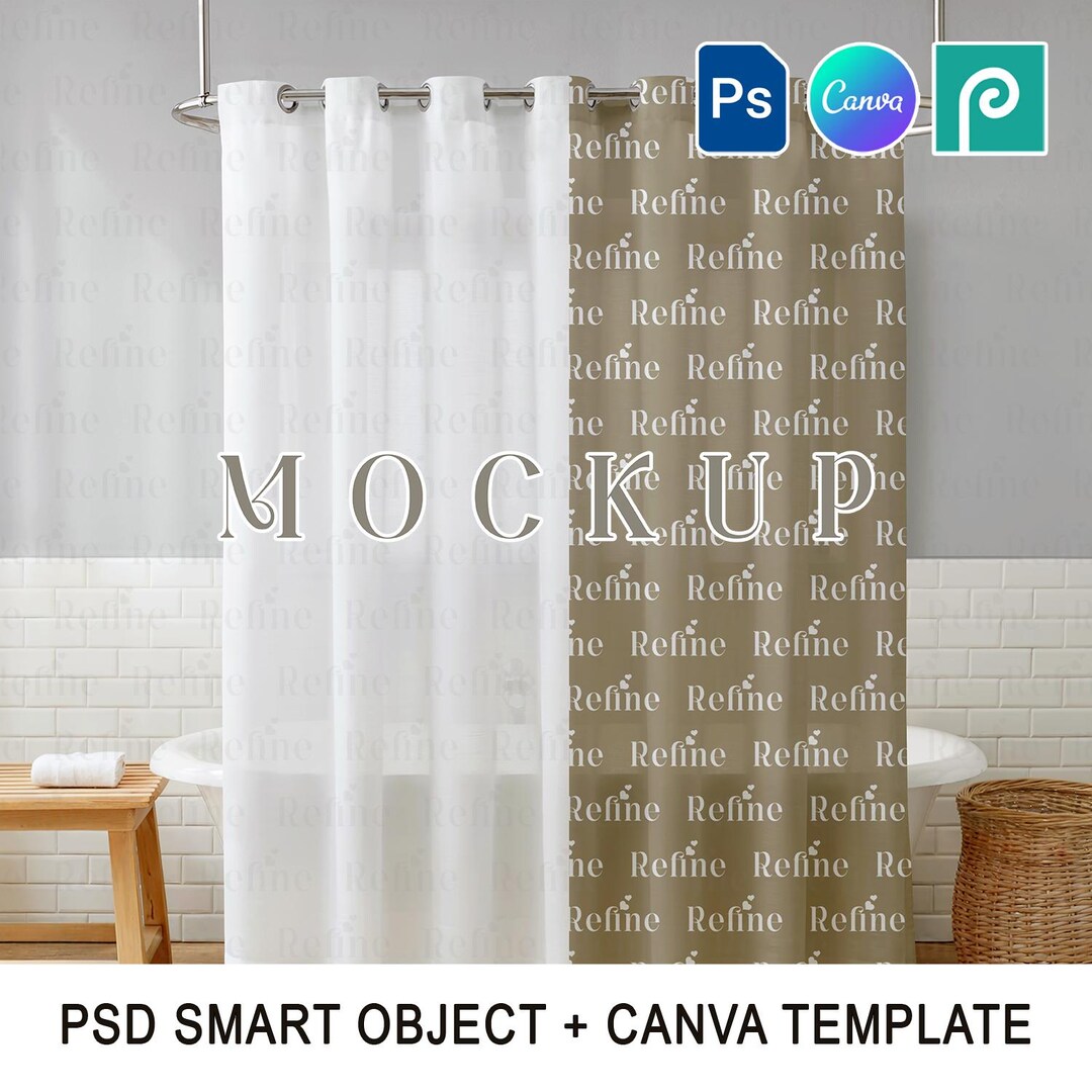 Shower Curtain Mockup PSD PNG, Bathroom Curtain Template, Drape Panel ...