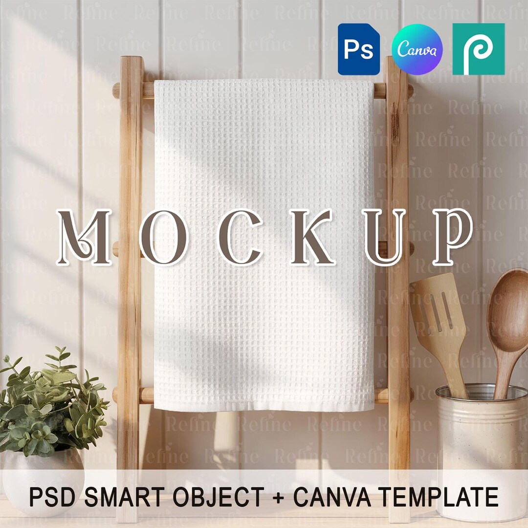 Mockup de Toalha de Cozinha Boho: Tecido Waffle, PSD Canva PNG ...