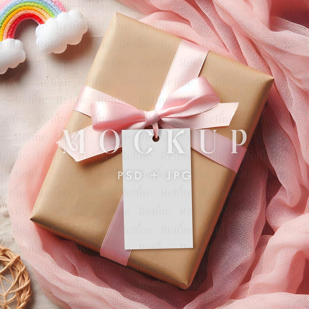Blush Pink Girl Favor Gift Tag Mockup, Box Tag Mockup, Birthday Baby ...