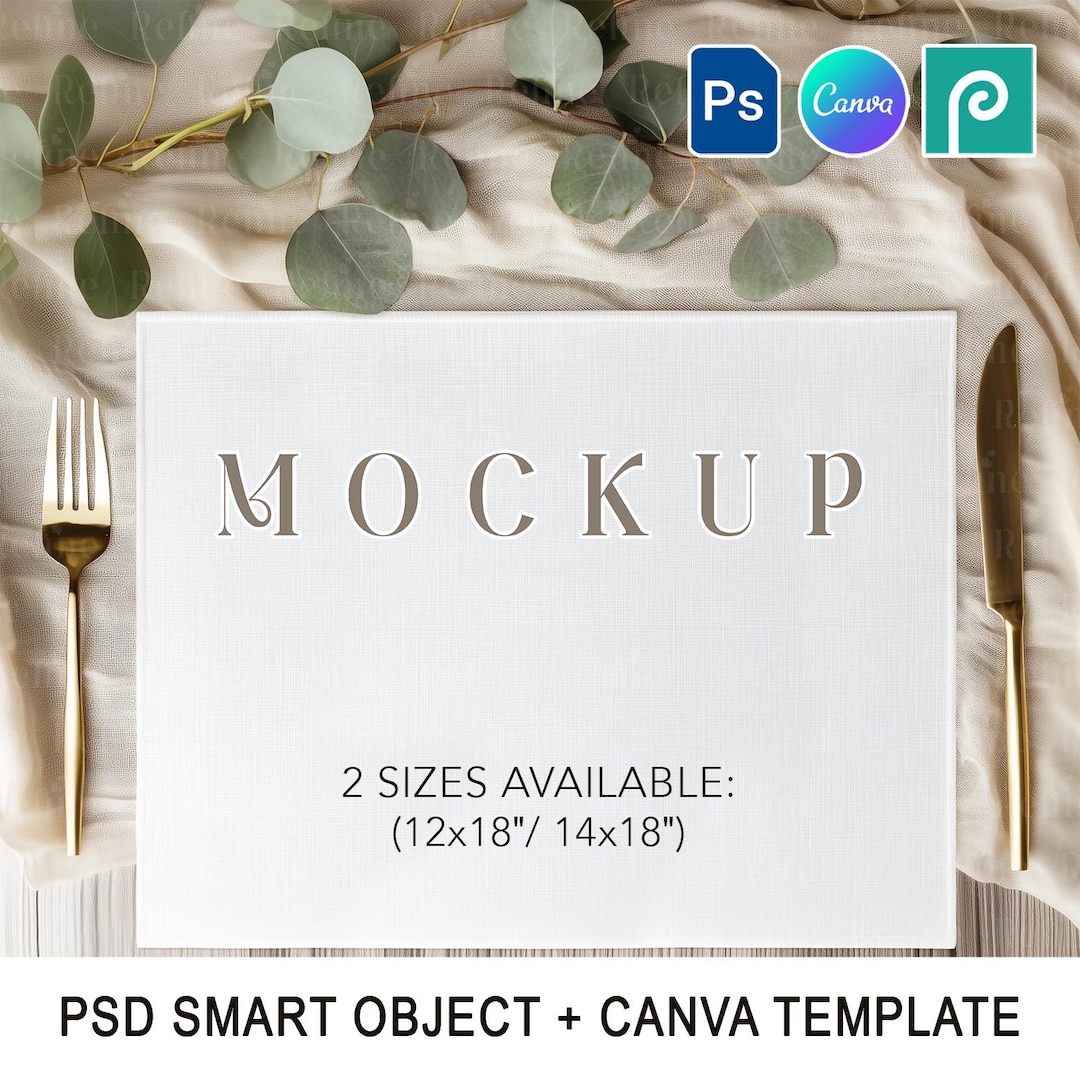 Placemat Mockup PSD Canva, Table Setting Mockup, 18x12 Table Mat ...
