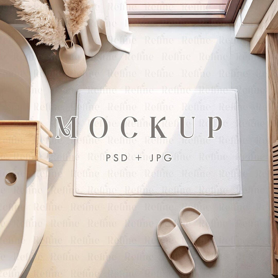 Bath Rug Mockup PSD, Minimalist Bathroom Mat Mockup, Floor Towel Mat ...