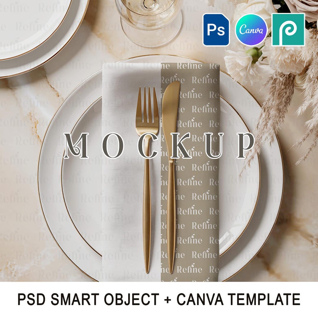 Dinner Napkin Mockup PSD PNG Table Setting Template, White Cloth Napkin ...