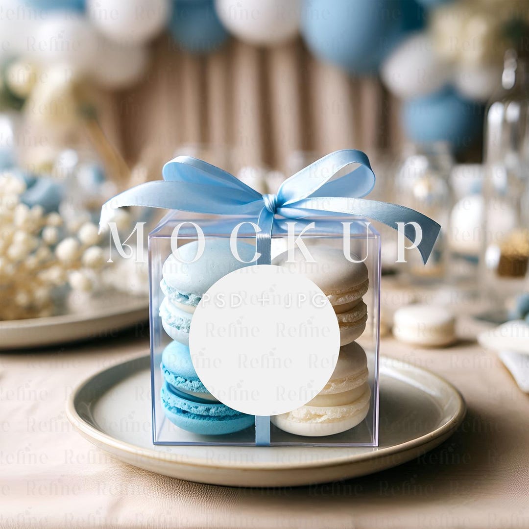 Macaron Favor Box Label Mockup, Round Sticker Template PSD Canva - Etsy