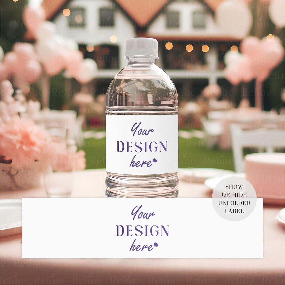 Water Bottle Mockup, 8x2 Label Mockup, Bottle Label Mockup, Baby Shower ...