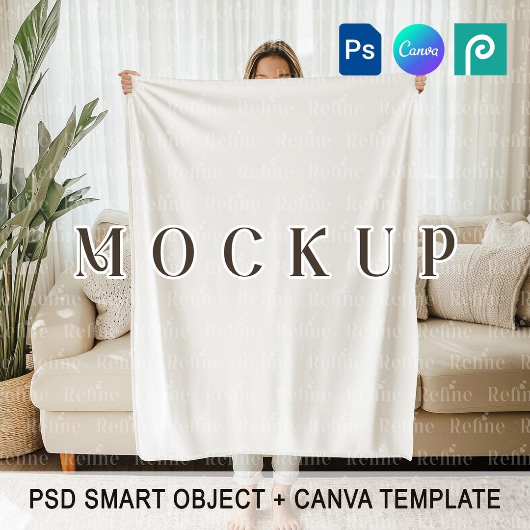 Blanket Mockup PSD, Fleece Blanket Mockup, Plush Throw Blanket Template ...