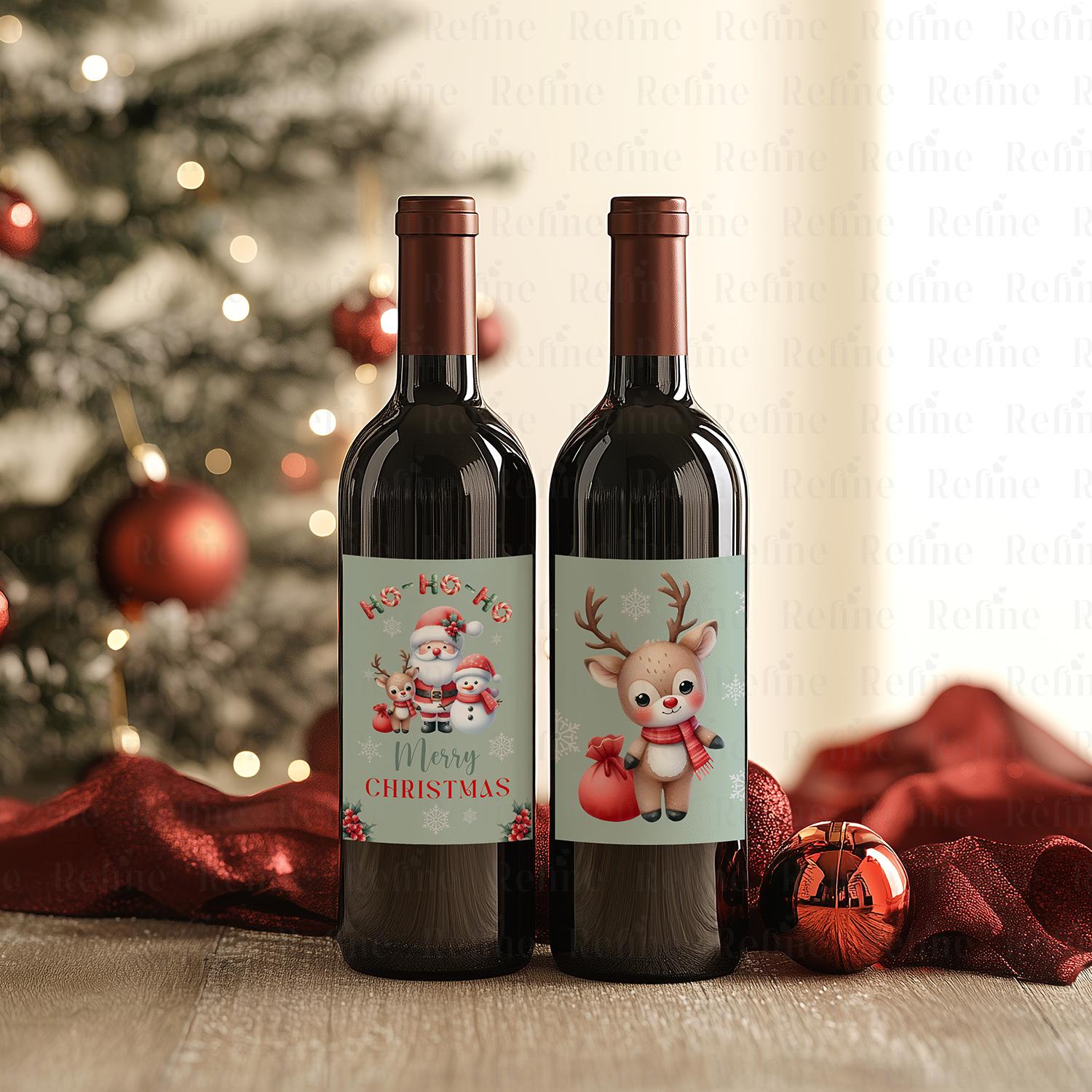 Two Wine Bottle Label, Christmas Gift Wine Sticker Mockup, 4x6 Label ...