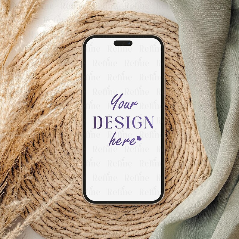 Bohemian Phone Digital Invitation Mockup PSD, iPhone Screen Cellphone ...