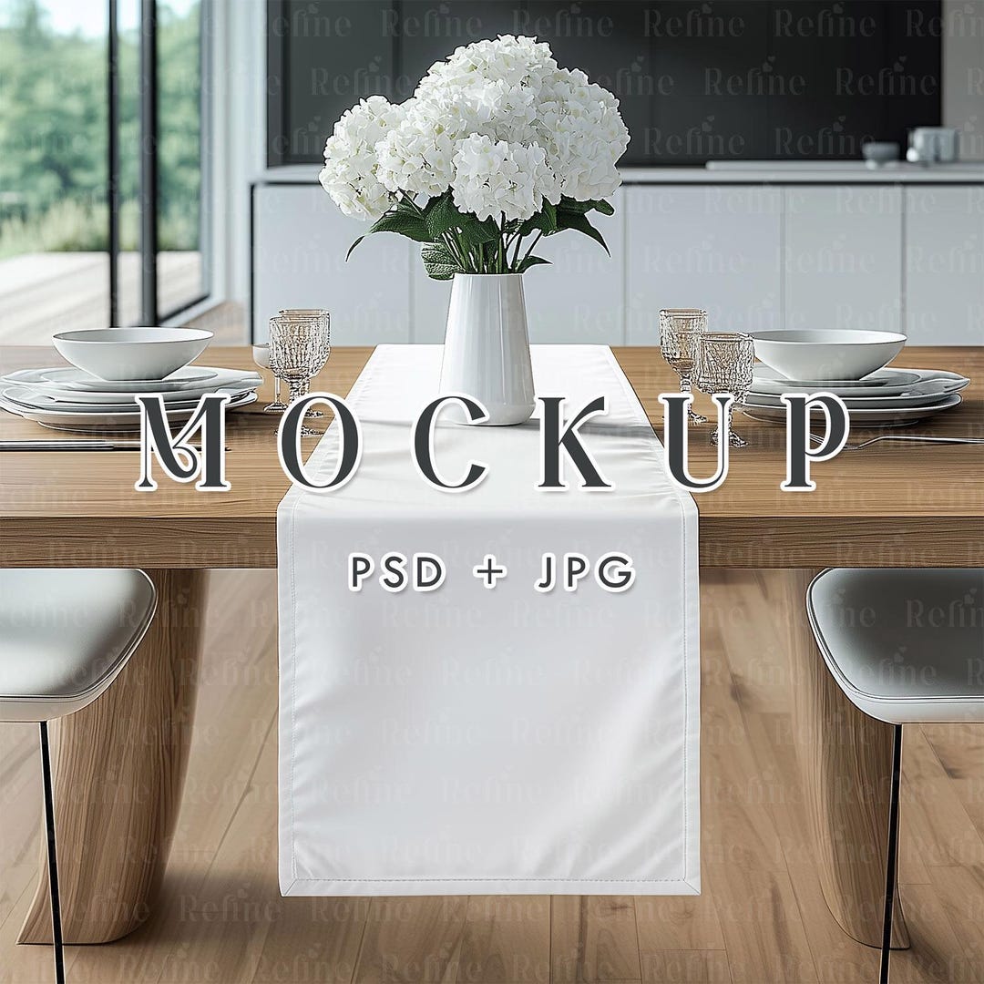 Table Runner Mockup PSD, Kitchen Party Linen Table Runner Template ...