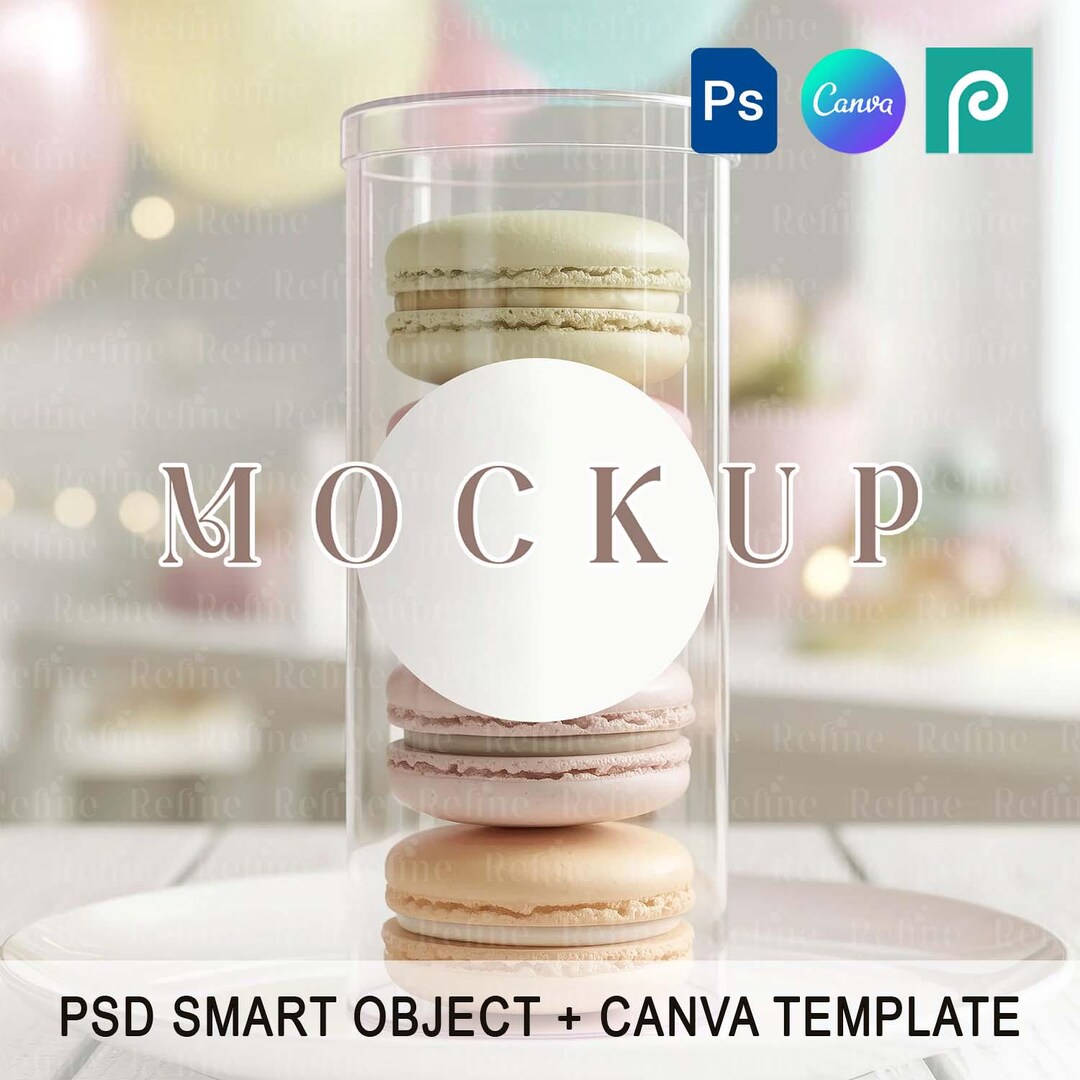 Macaron Favor Box Round Label Sticker Mockup, Cookie Gift Mock-up ...