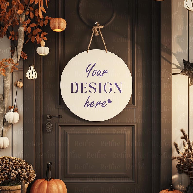 Pumpkin Front Door Wood Sign Mockup, Halloween Party Welcome Sign ...