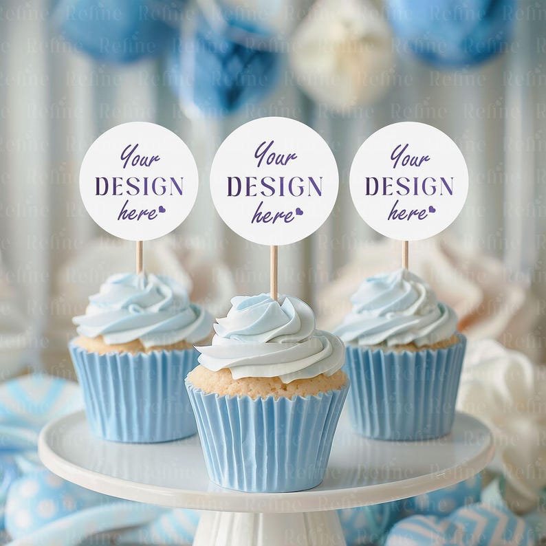 Cupcake Topper Mockup, Baby Shower or Boy Birthday Party Cupcake ...