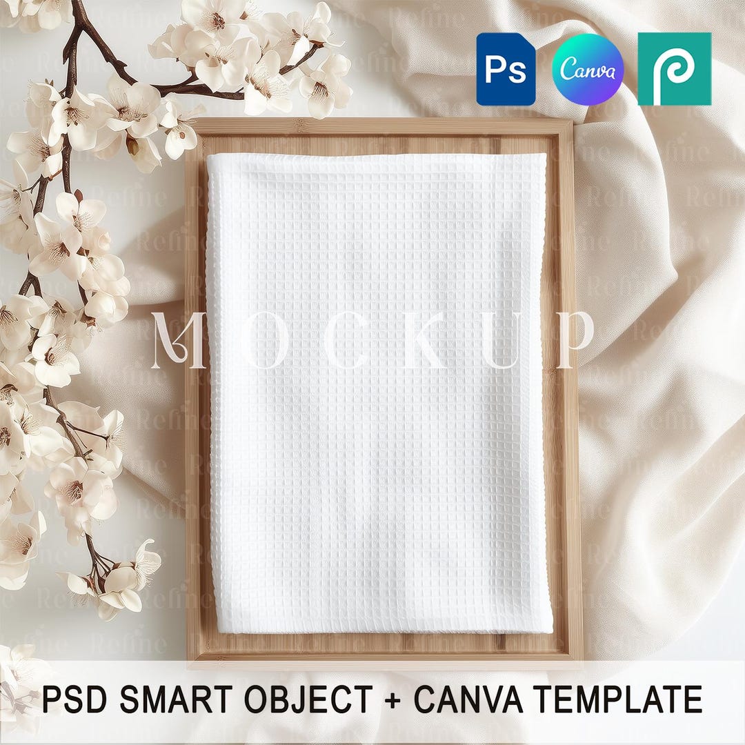 Waffle Hand Towel Mockup PSD PNG, Kitchen Tea Towels Template, Spring ...