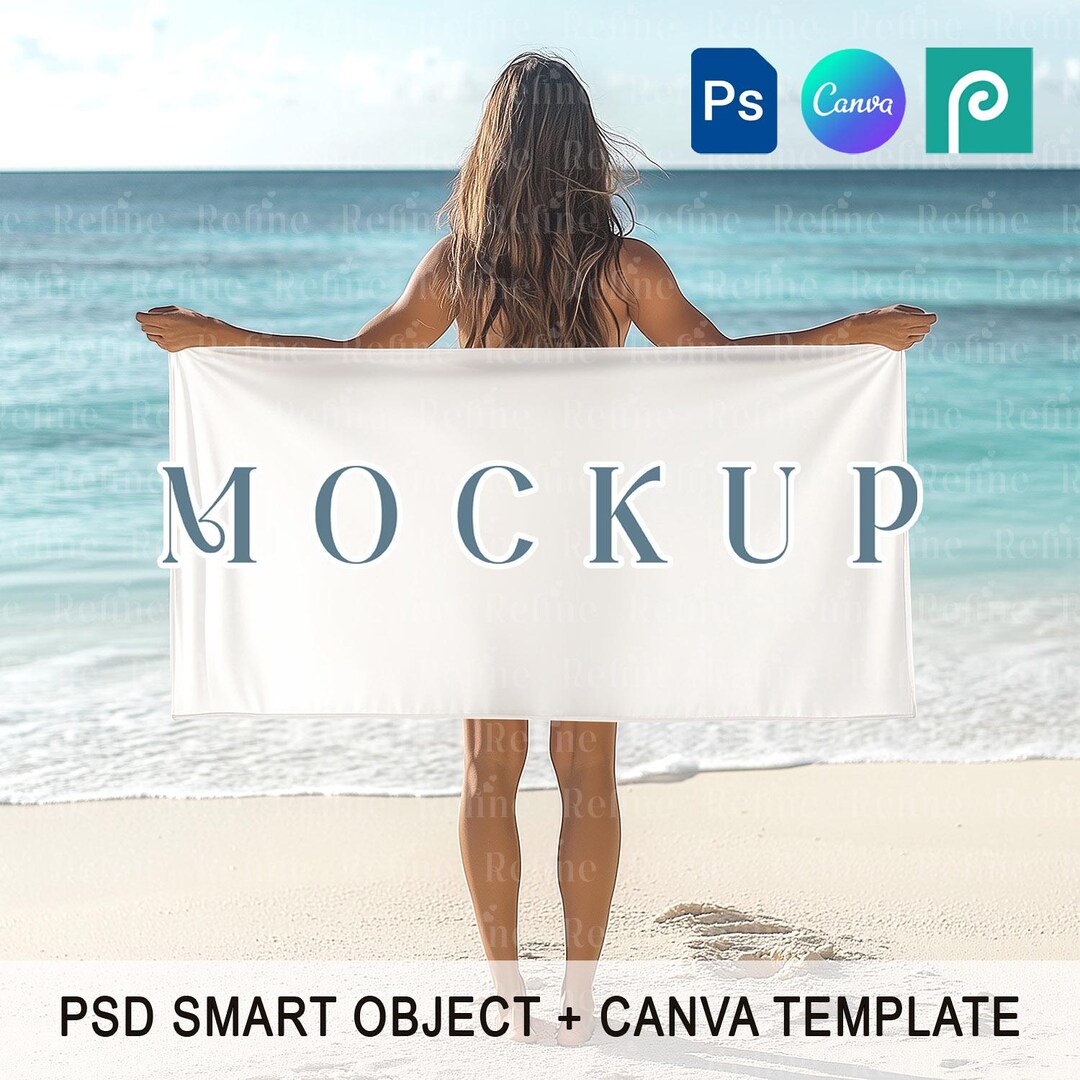 Beach Horizonta Towel Mockup 30x60, Summer or Bath Towel PSD PNG Canva ...