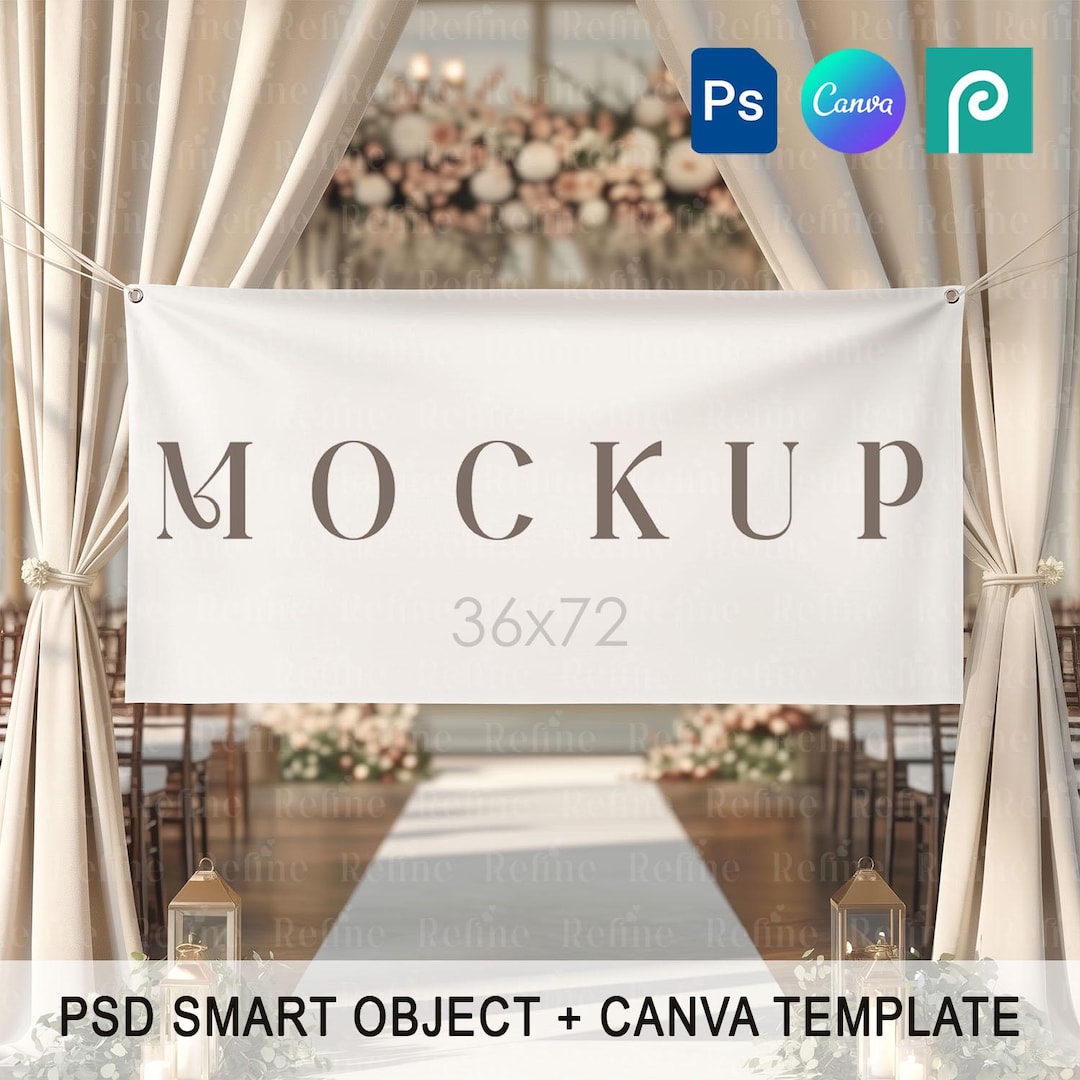 36x72 Banner Mockup, Wedding Backdrop Sign Horizontal Tapestry Canva ...