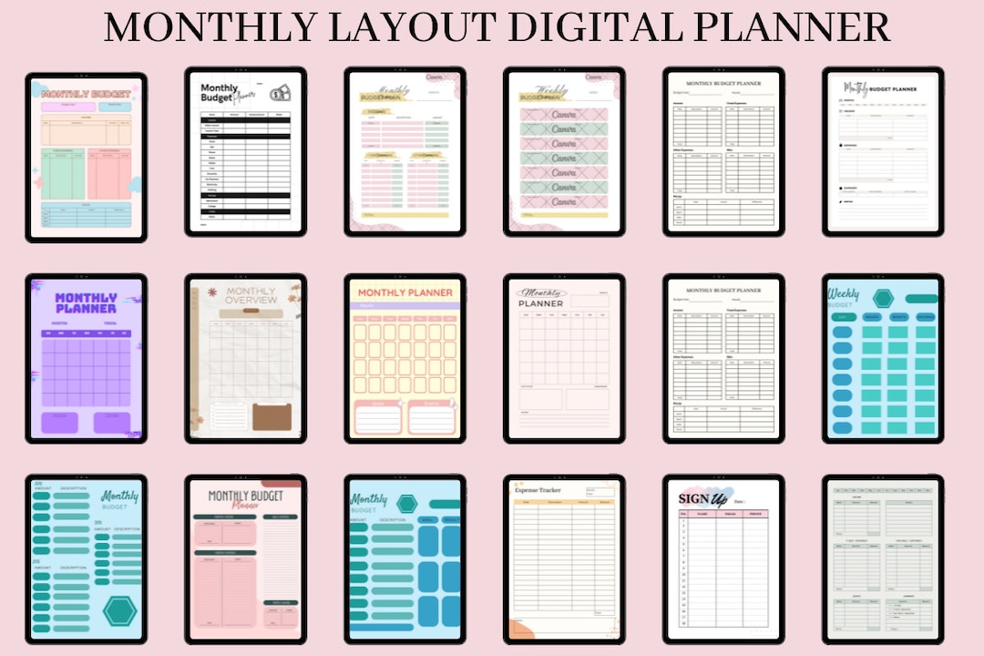 Monthly Layout Digital Planner | Customizable Daily Digital Planner ...