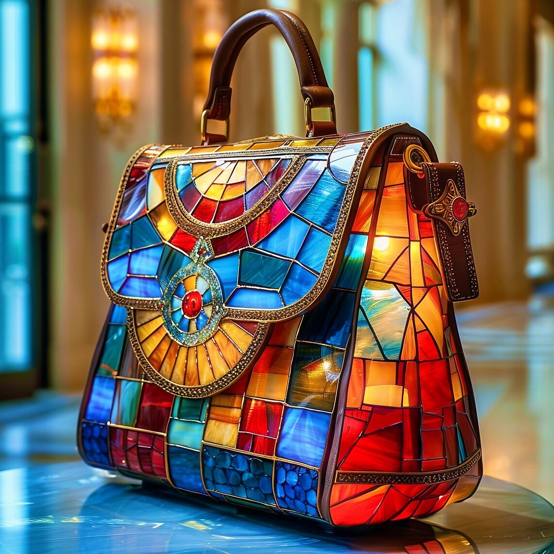 Aztec Stained Glass Elegance: Stained Glass Designer Handbag Concept ...