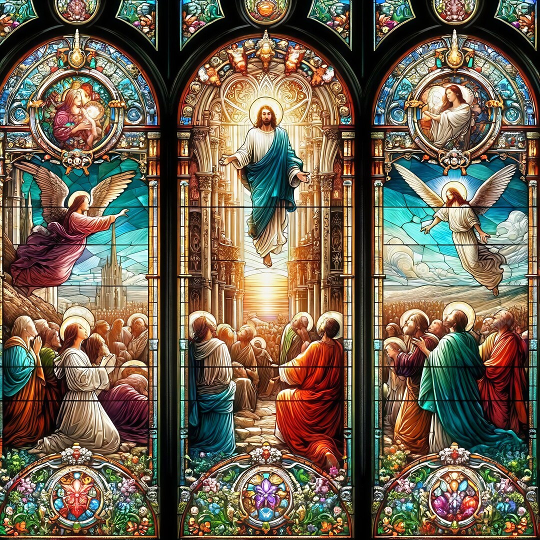 The Resurrection and Ascension of Christ Stained Glass Tri-panel - Etsy